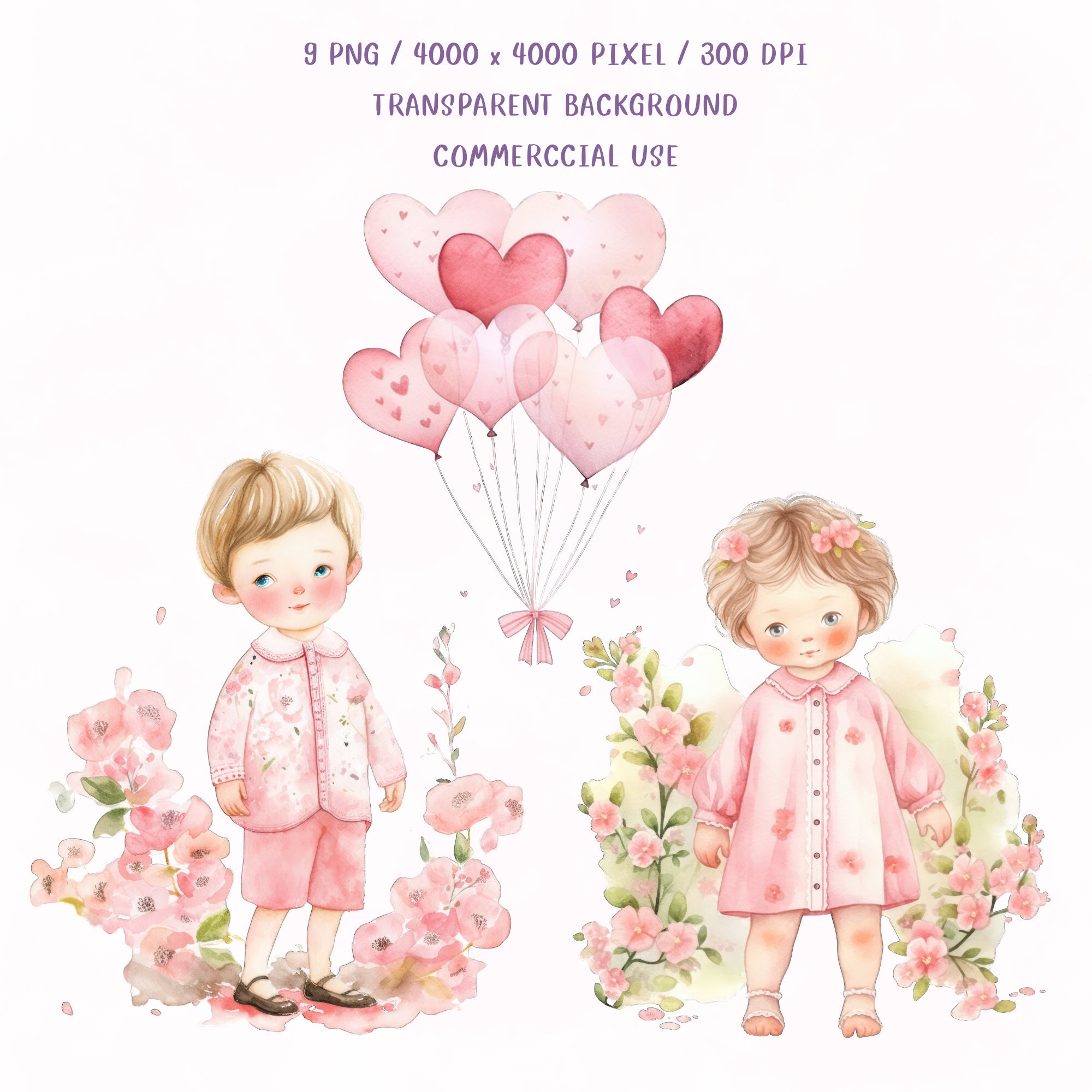 Cute Watercolor Valentine Baby Clipart - Etsy