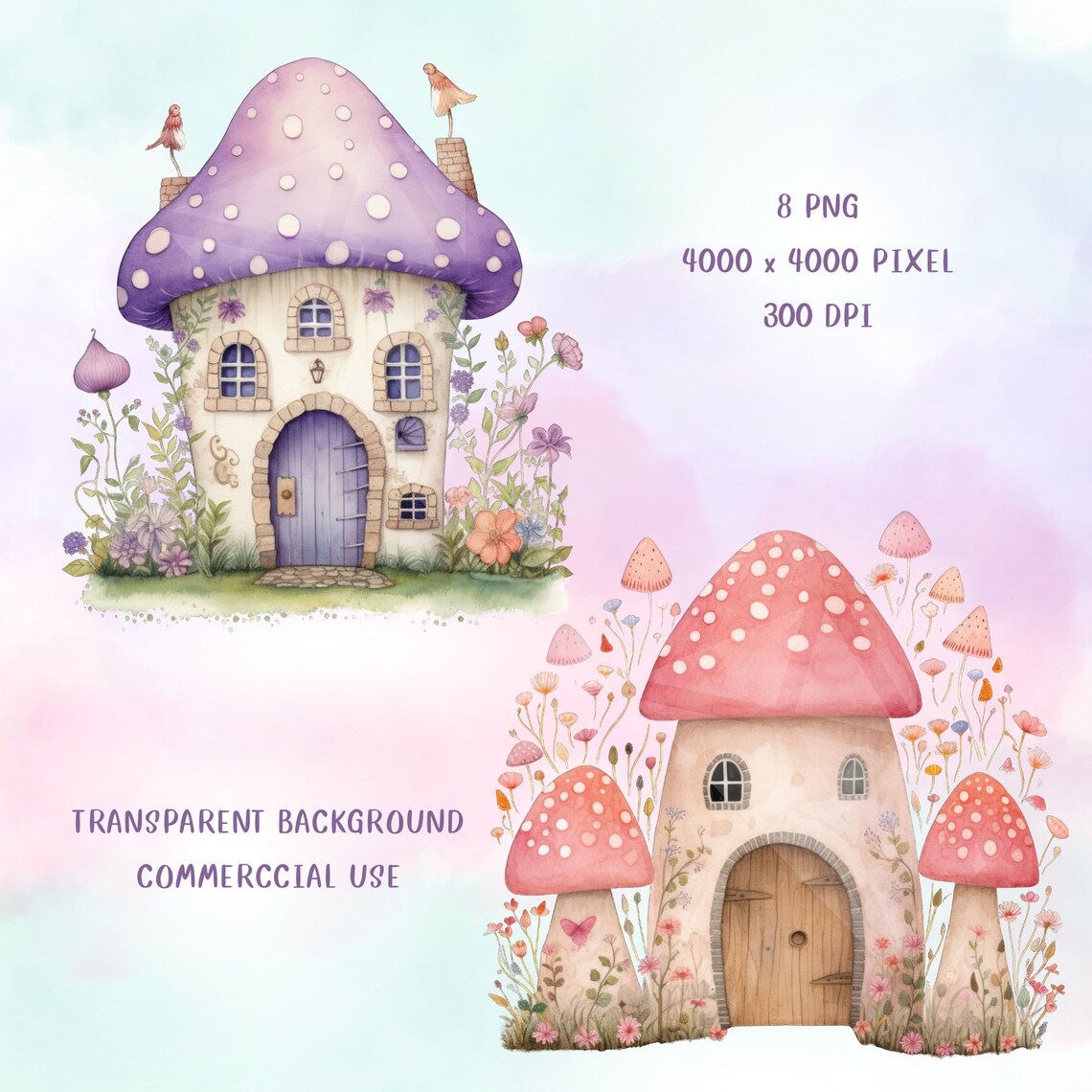 Fairy Garden Watercolor Clipart - Etsy