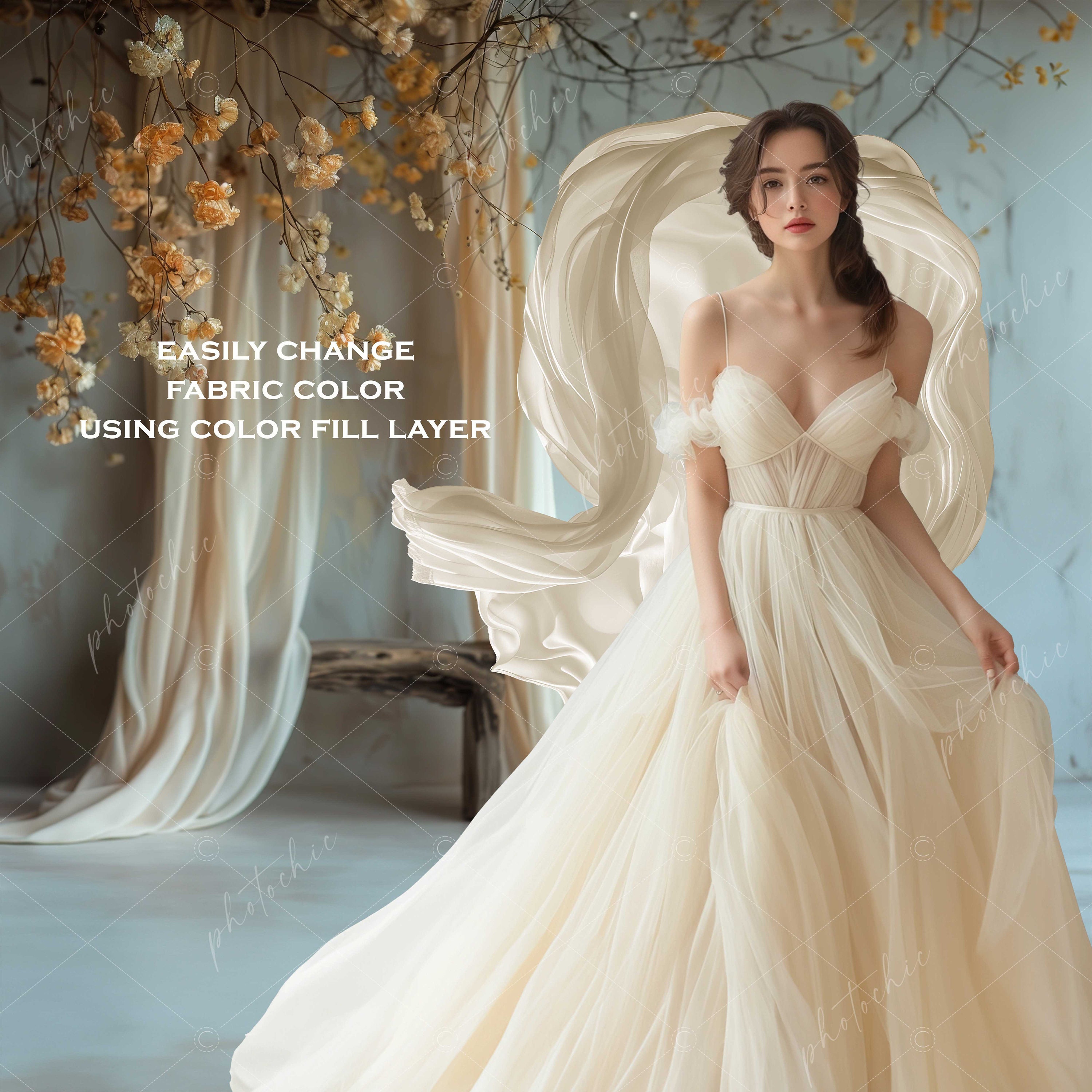 24 Flying Dress Fabric Photo Overlays, Photoshop Mix Overlay, Flowing ...