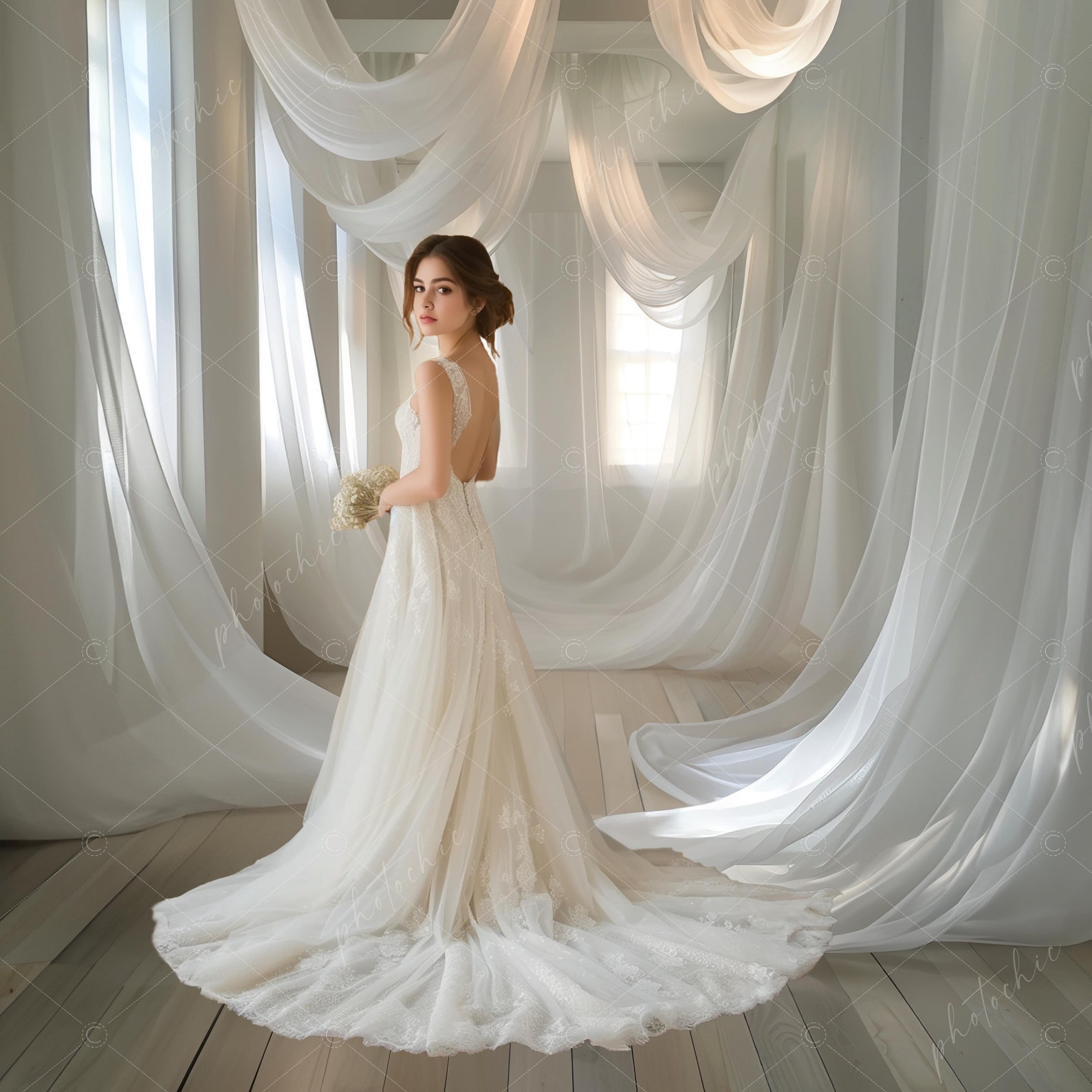 Digital Background Bundle 12, Flowing White Silk, Digital Backdrop ...