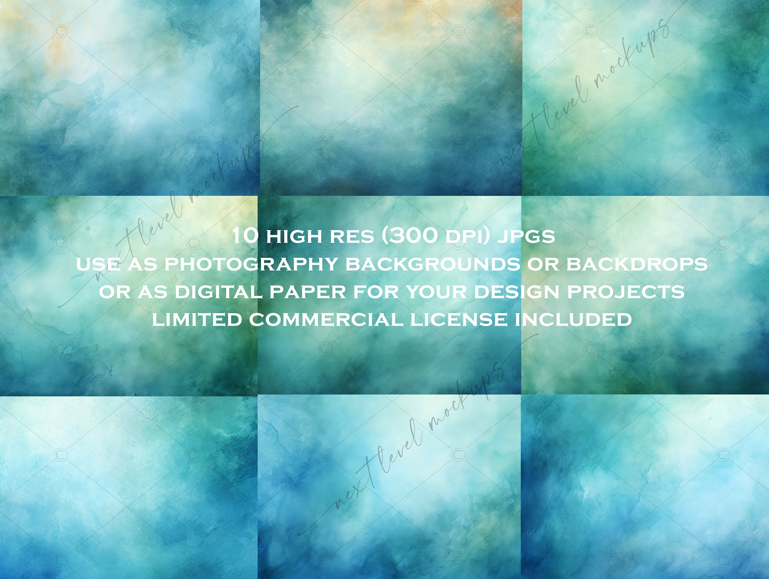 Blue Skies Watercolor Digital Background Bundle 10, Digital Backdrop ...