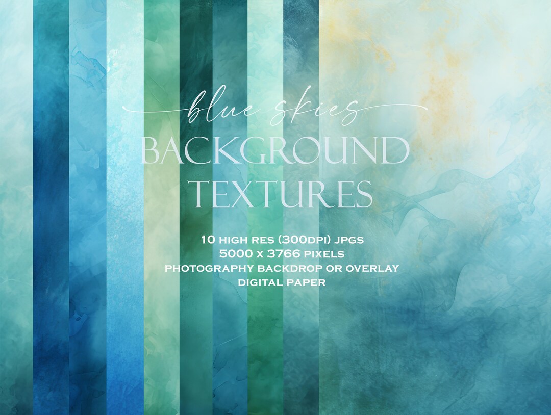 Blue Skies Watercolor Digital Background Bundle (10), Digital Backdrop ...