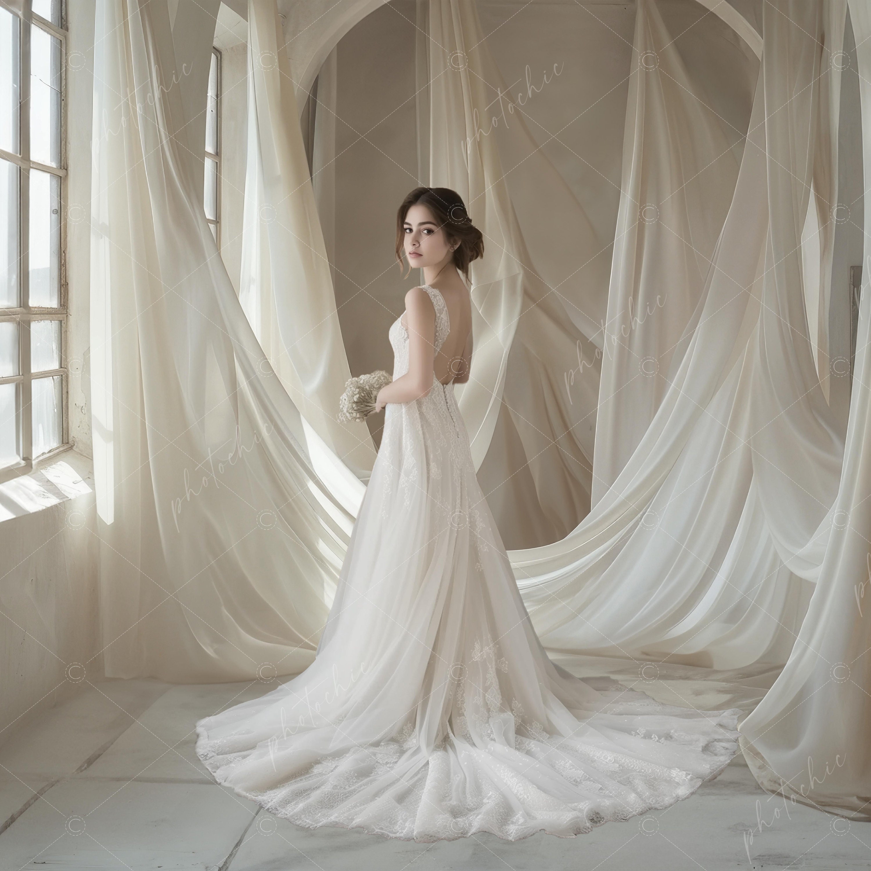 Digital Background Bundle 12, Flowing White Silk, Digital Backdrop ...