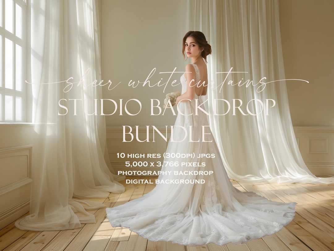 Sheer White Curtain Digital Studio Backdrop Bundle (10), Digital ...