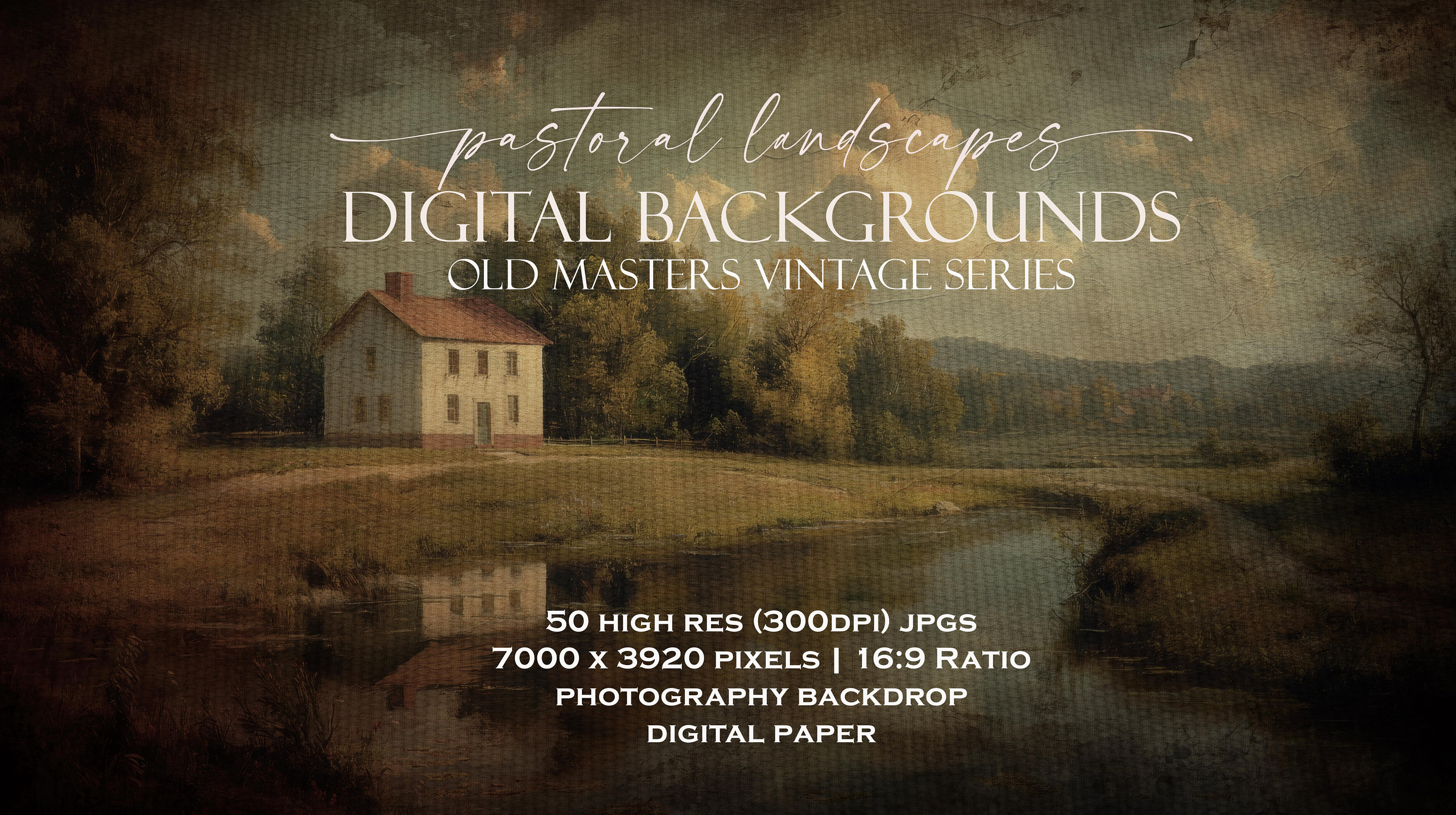 Pastoral Landscape Paintings Digital Background Texture Bundle (50 ...