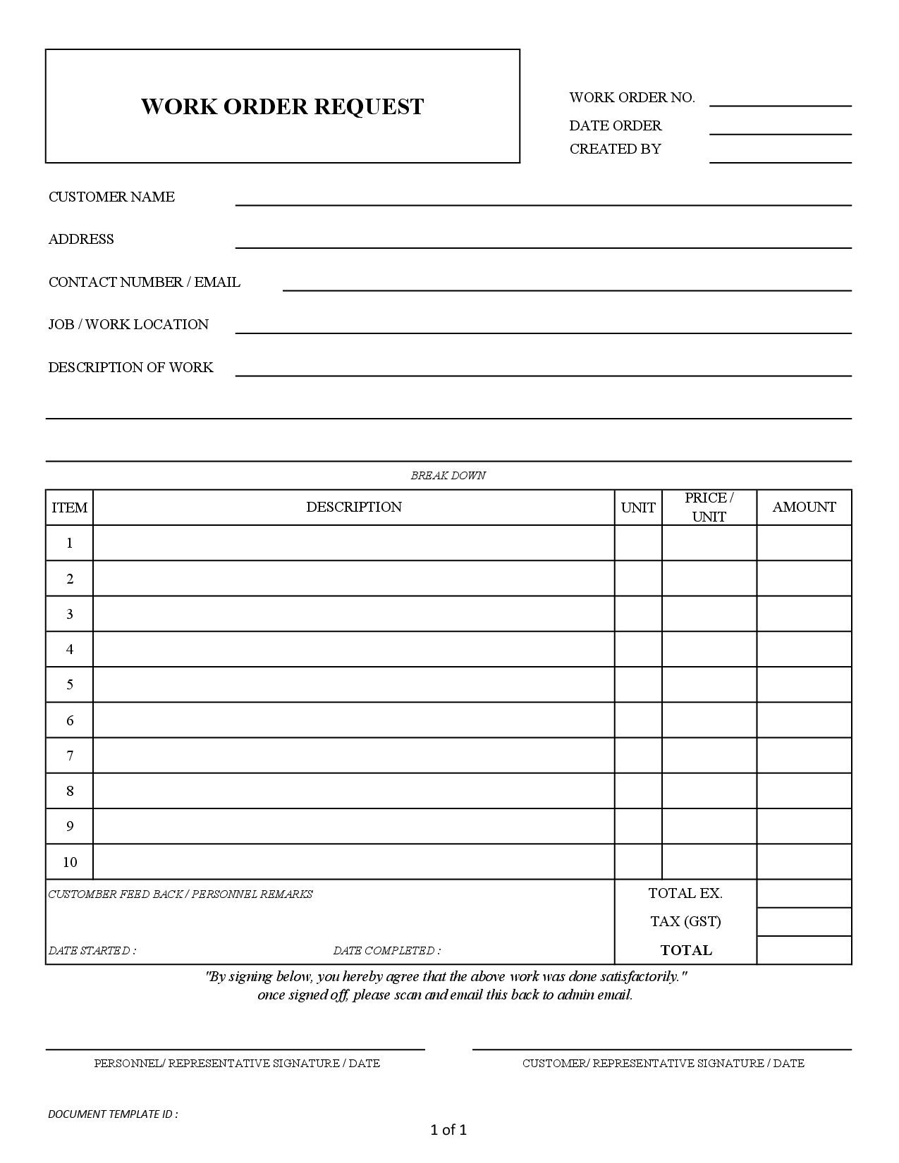 Template, Editable, A4 Work Oder Request Form - Etsy