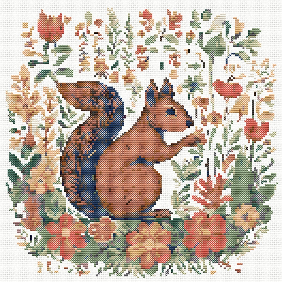 Squirrel Cross Stitch Pattern: Forest Folk Art (PDF Download) - Etsy