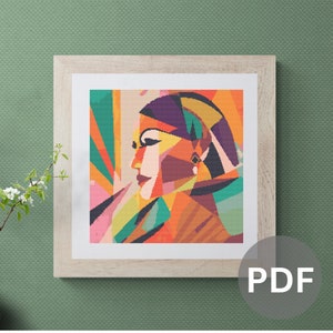 Cross Stitch Pattern Abstract Portrait Pdf Instant Download Art Deco ...