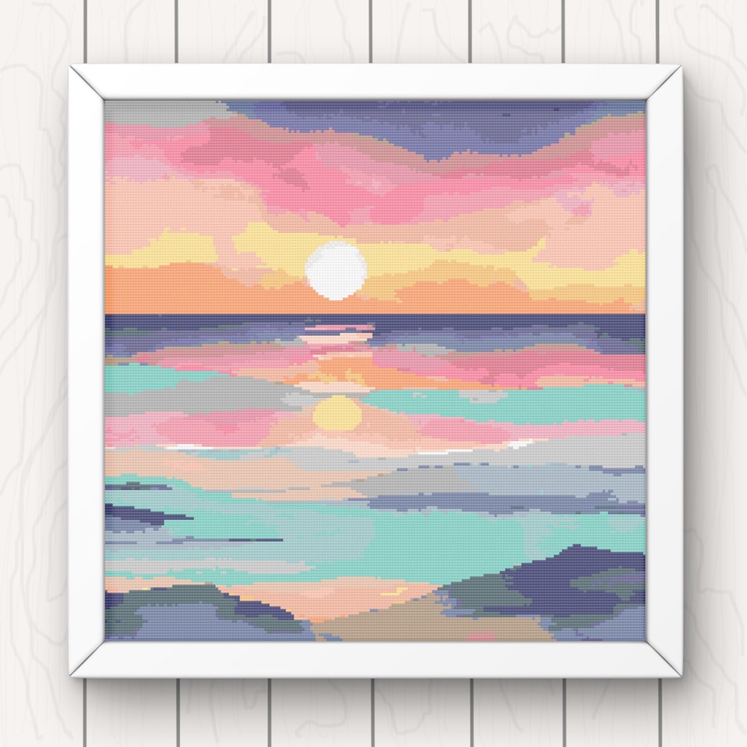 Sunset Cross Stitch Pattern Seascape Waves and Beach Pdf Instant ...