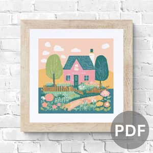 Cottage Cross Stitch Pattern House and Garden Pdf Instant Download ...