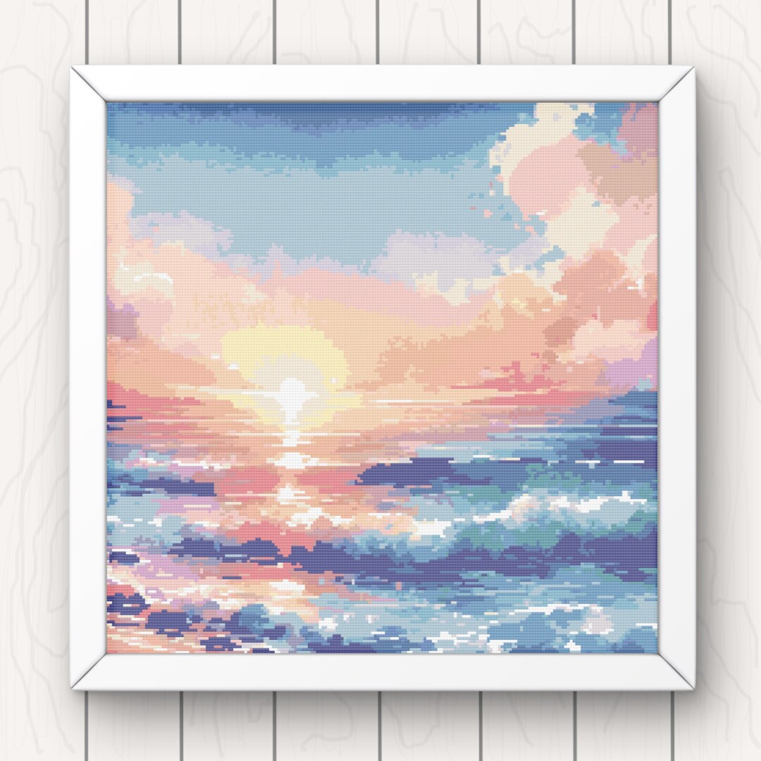 Ocean Sunset Cross Stitch Pattern: Beach Seascape (PDF Download) - Etsy