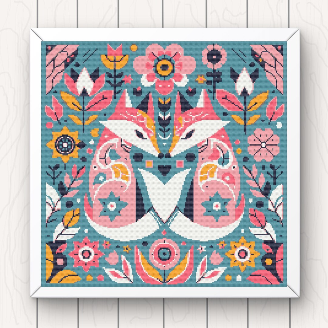 Fox Cross Stitch Pattern: Folk Art Floral Design (PDF Download) - Etsy