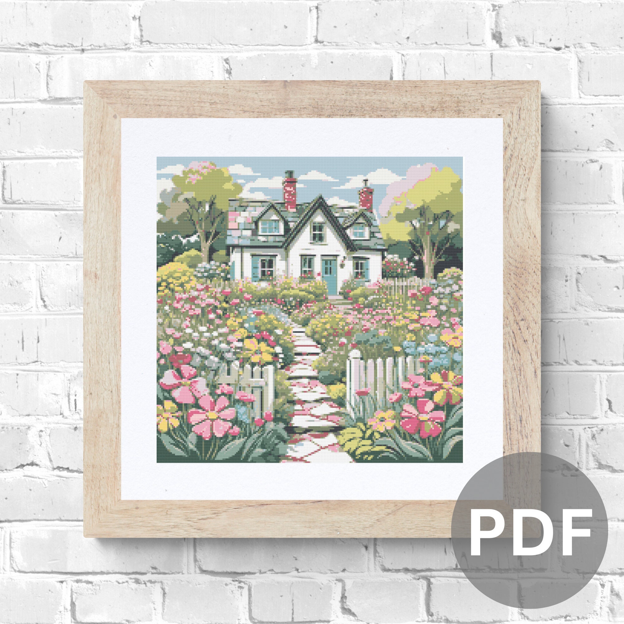 Cottage Garden Cross Stitch Pattern: Colorful Floral House (PDF ...