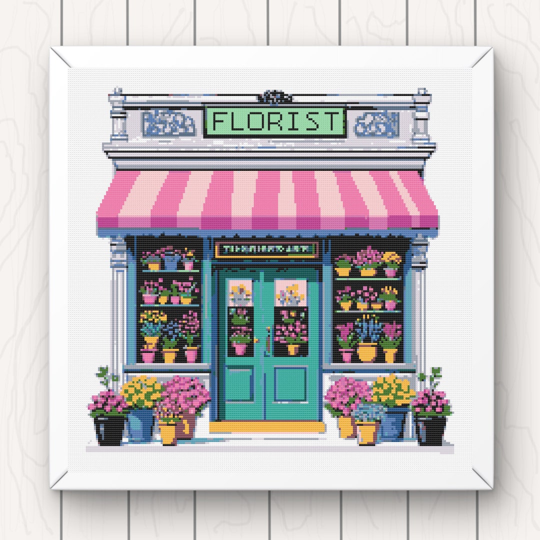 Florist Shop Cross Stitch Pattern: Colorful Flower Store (PDF Download ...