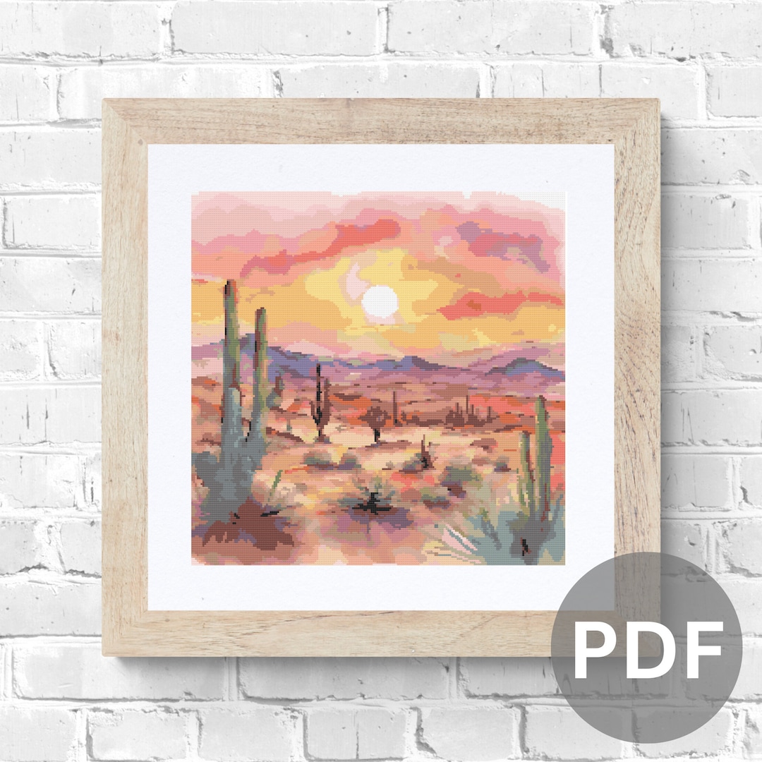 Desert Cross Stitch Pattern Sunrise Cactus Pdf Instant Download Counted ...