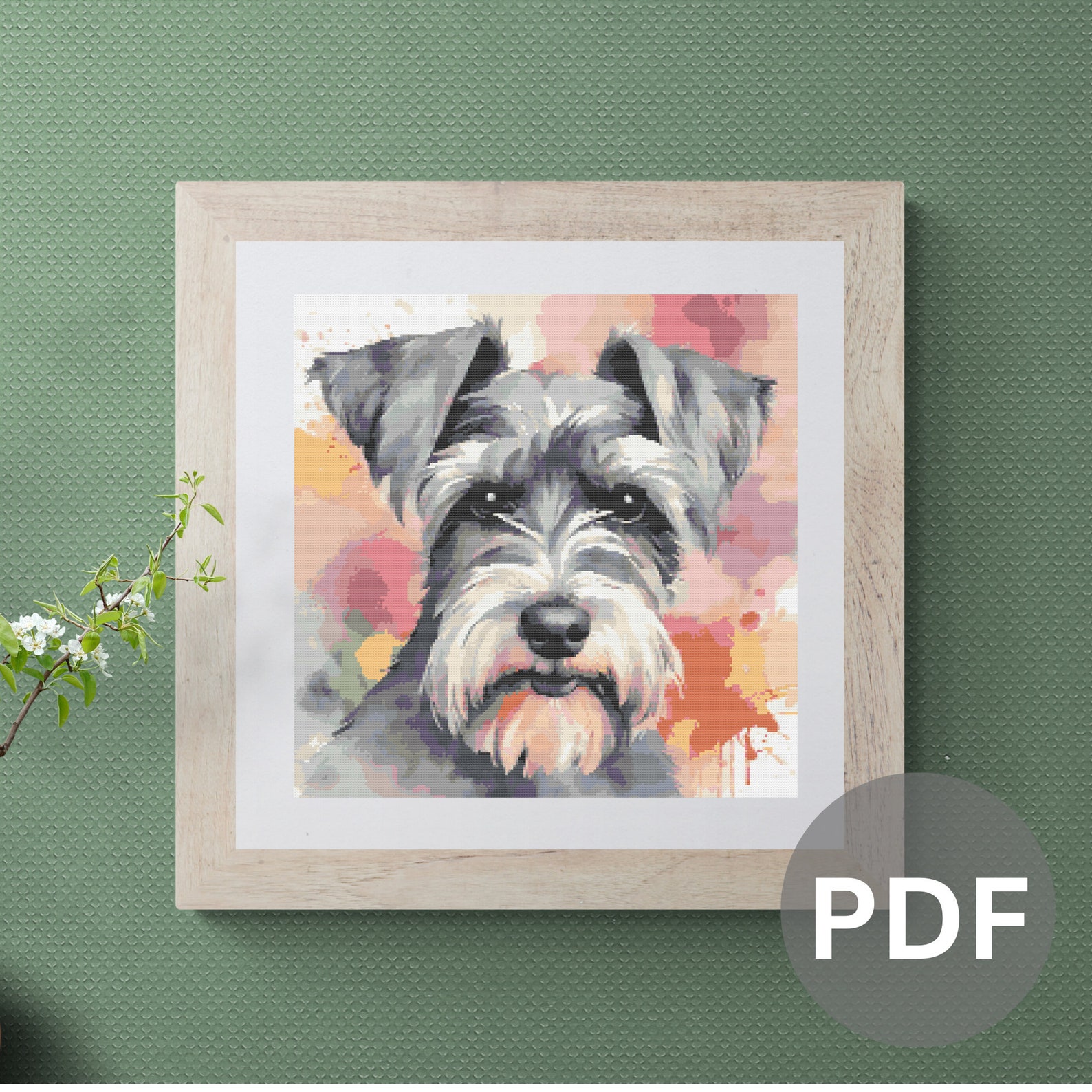 Schnauzer Dog Cross Stitch Pattern: Watercolor Pet Portrait (PDF ...