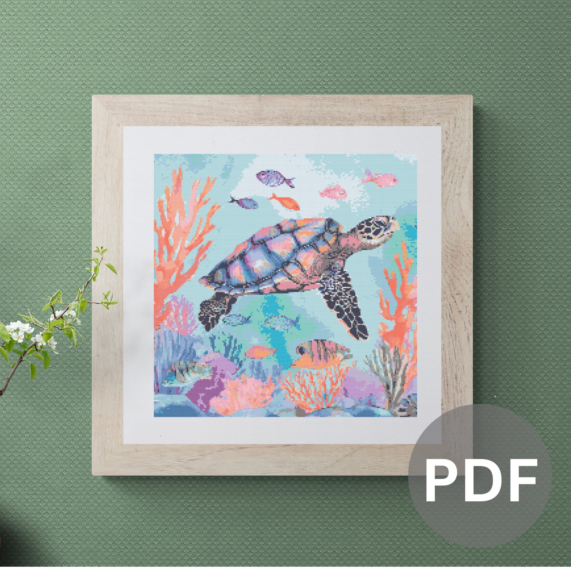 Sea Turtle Cross Stitch Pattern: Modern Watercolor Ocean Animal (PDF ...