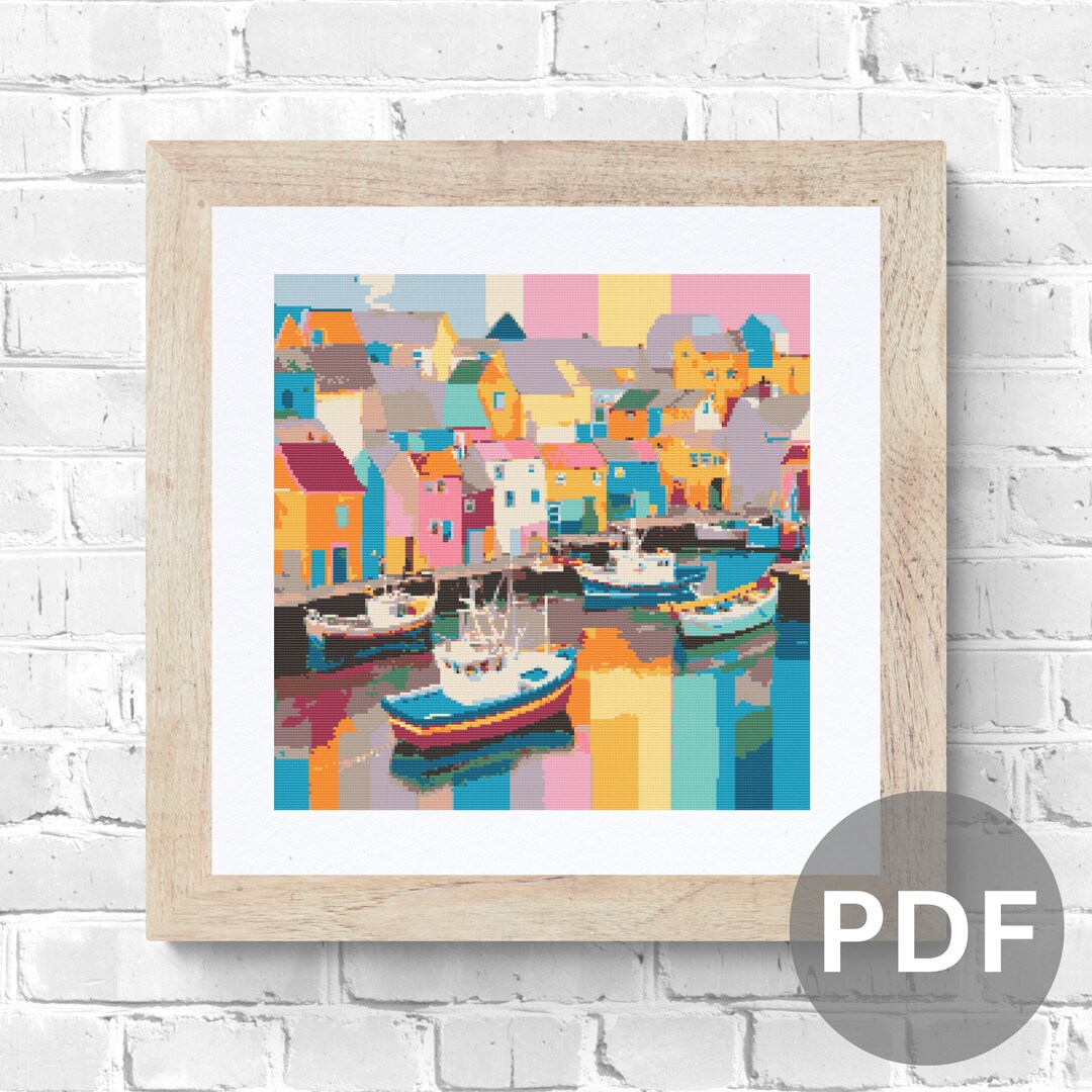 Harbour Cross Stitch Pattern: Colorful Boats & Houses (PDF Download) - Etsy