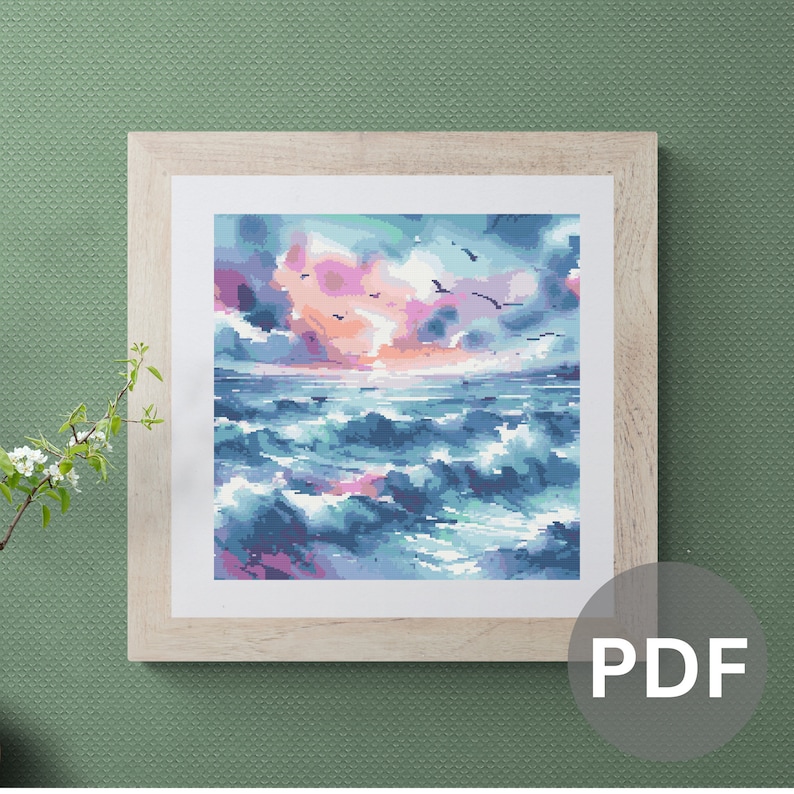 Sea Cross Stitch Pattern Seascape Ocean Waves and Beach Pdf Instant ...