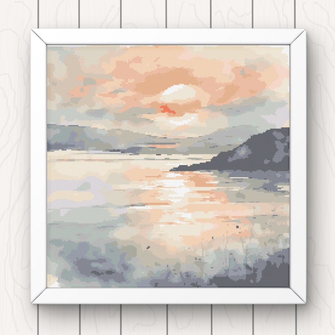 Sunset Seascape Cross Stitch Pattern: Coastal Beach Waves (PDF Pattern ...