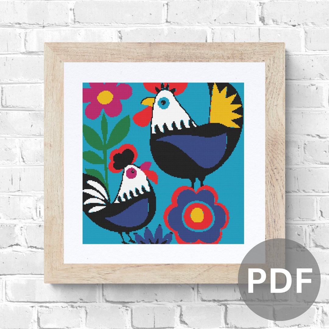 Chicken Cross Stitch Pattern Rooster Pdf Instant Download Bird Counted ...