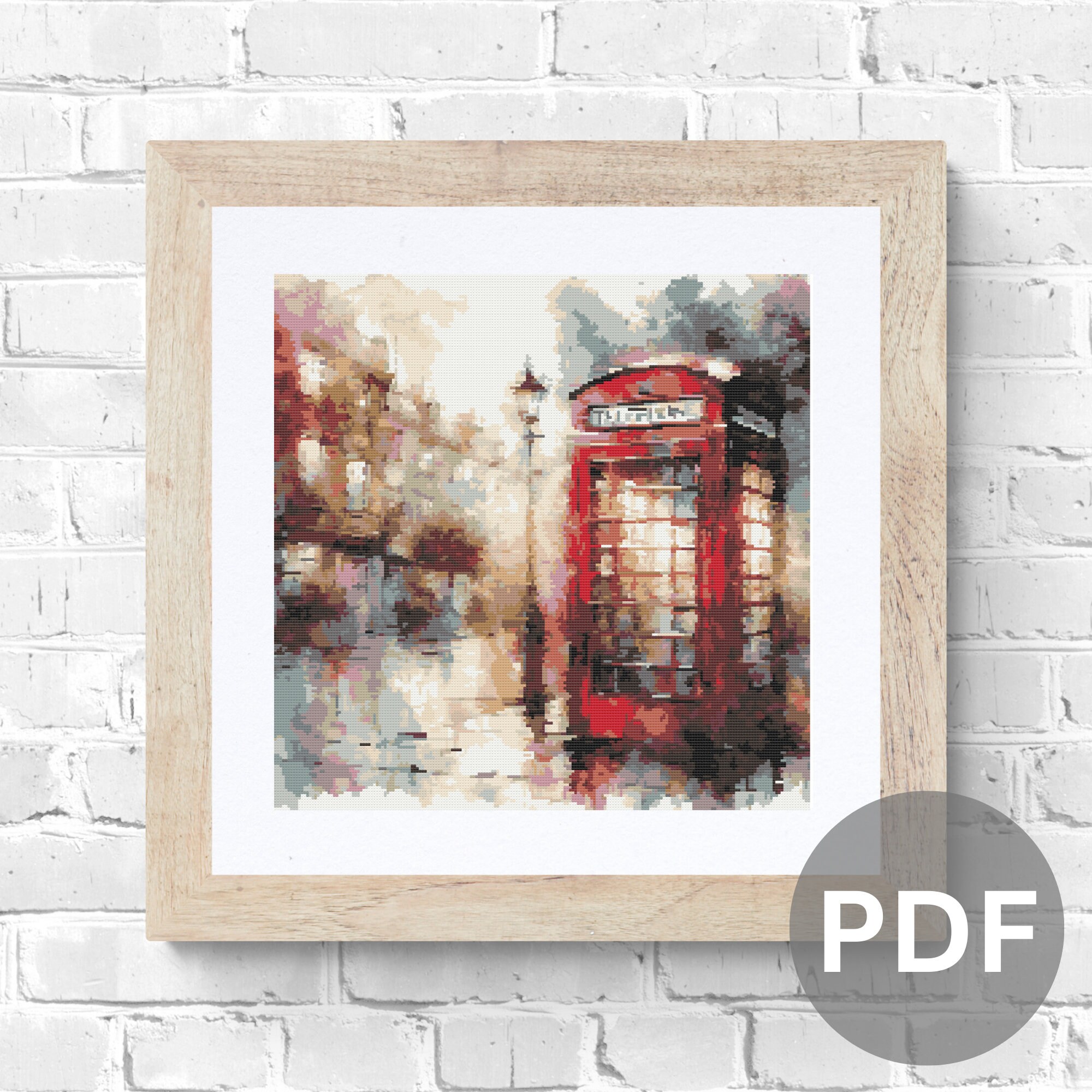 Red Telephone Box Cross Stitch Pattern Pdf Instant Download Watercolour ...