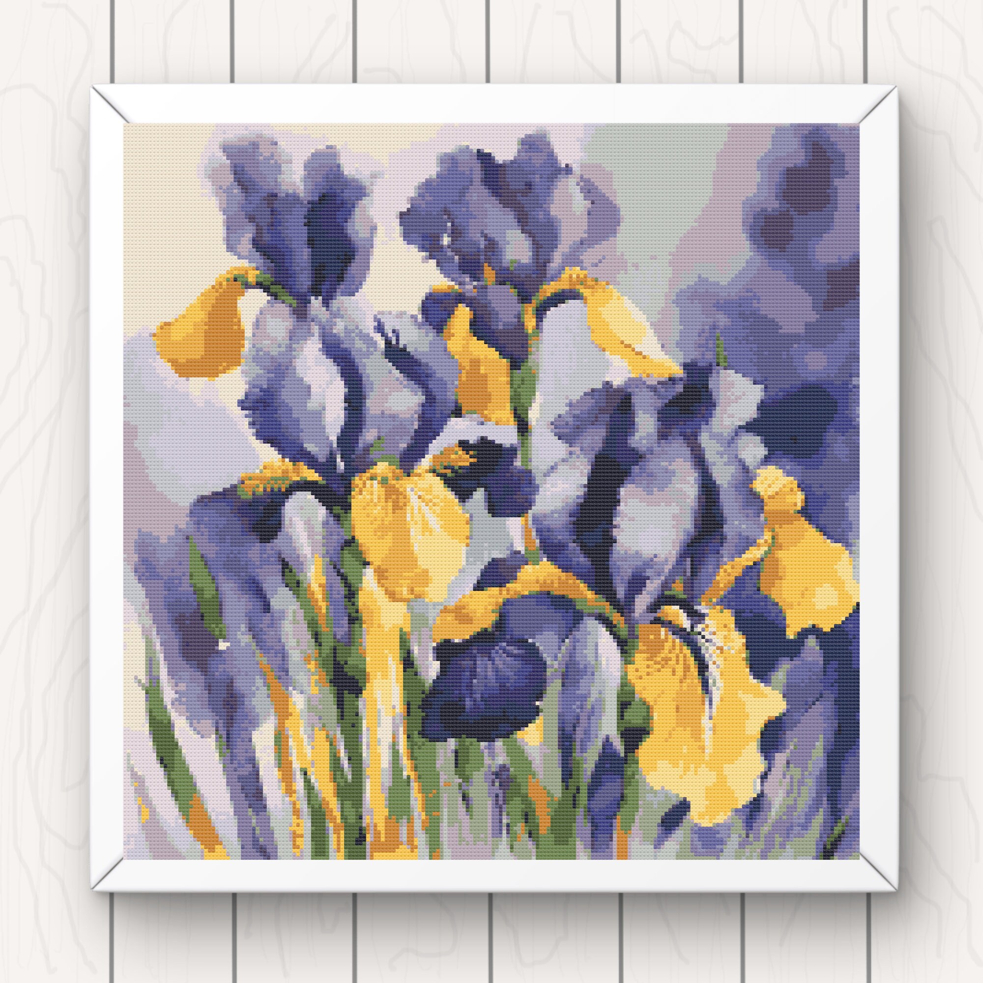 Irises Cross Stitch Pattern Modern Watercolour Iris Flowers in Blue and ...