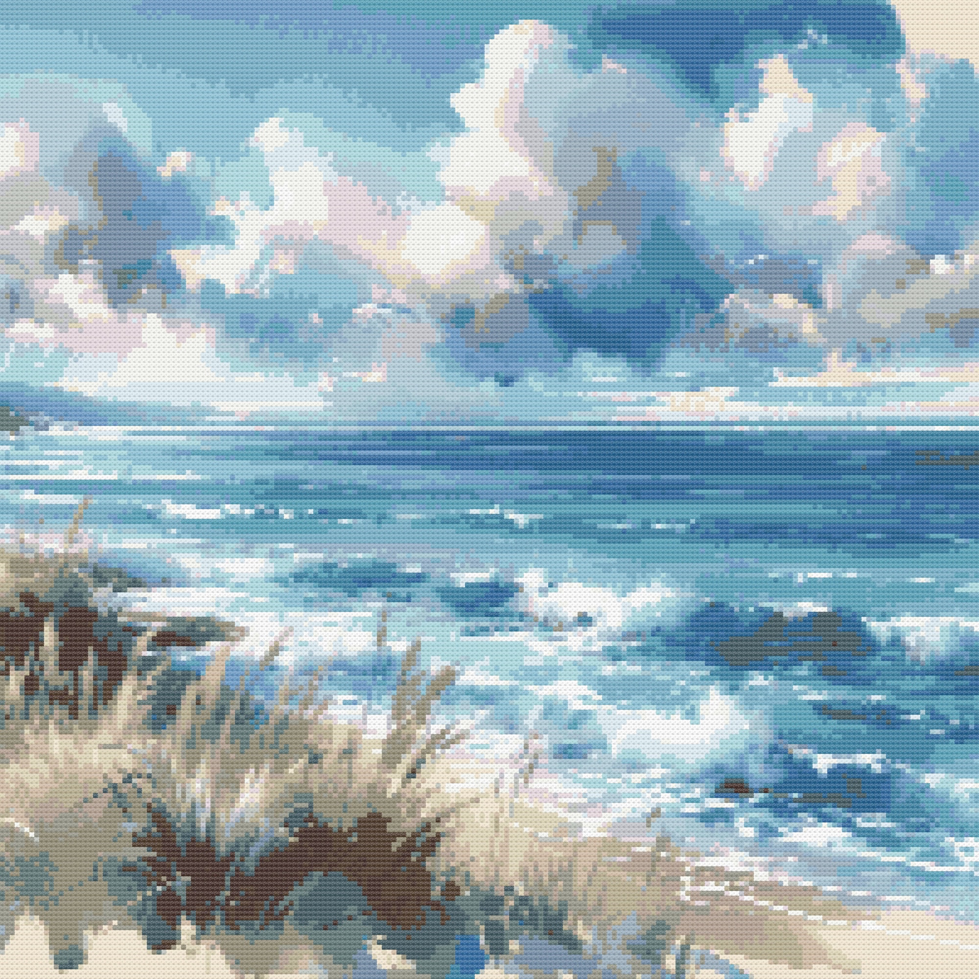 Watercolor Seascape Cross Stitch Pattern: Ocean Waves Beach (PDF ...