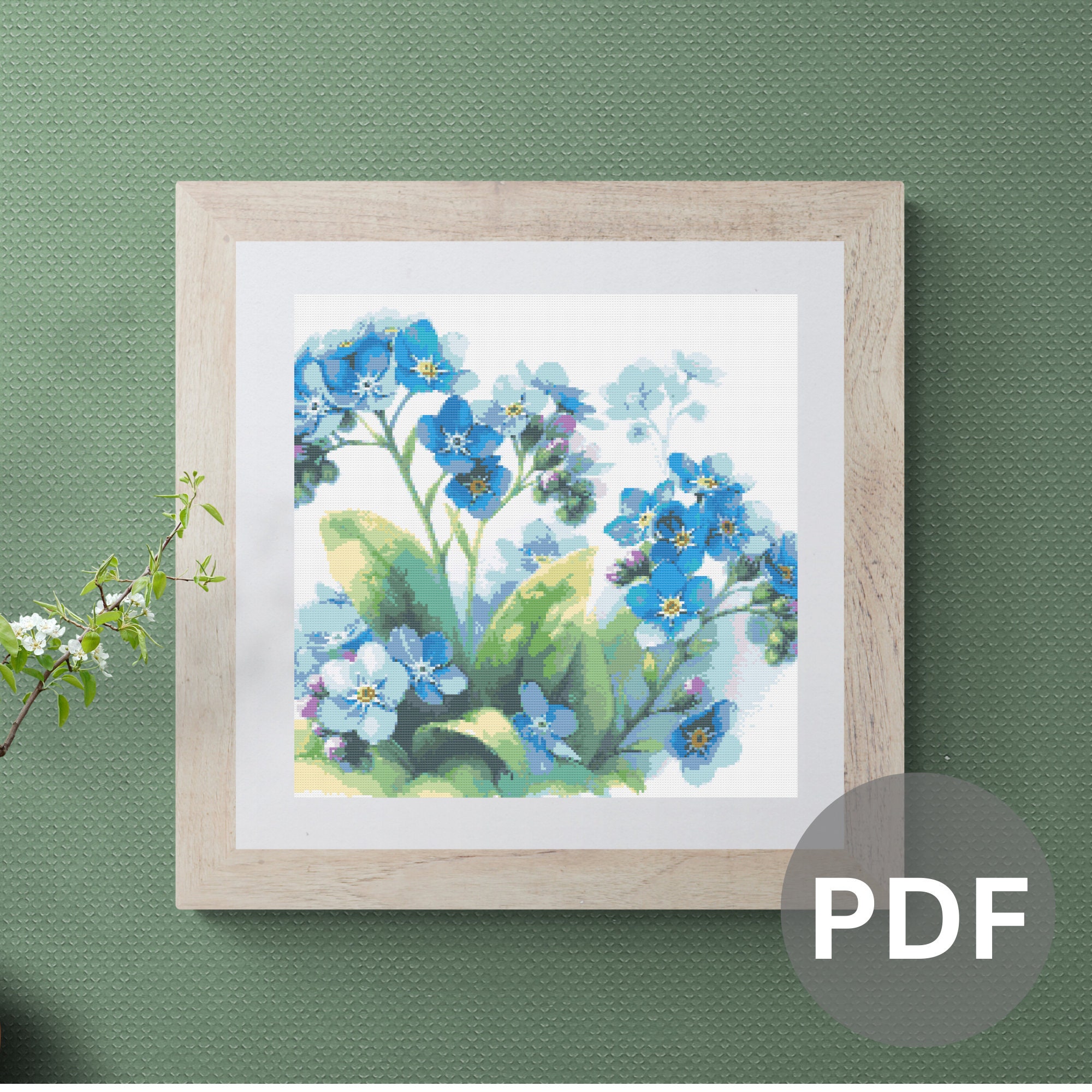 Forget Me Not Flowers Cross Stitch Pattern: Modern Watercolor Floral ...