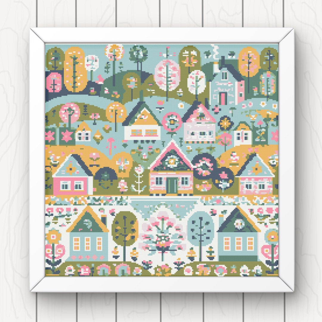 Village Cross Stitch Pattern Houses Pdf Instant Download Folk Art Town ...