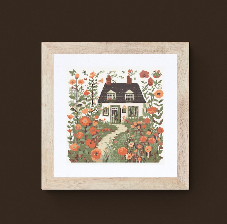 Cottage Garden Cross Stitch Pattern: Floral Country Home (PDF Download ...