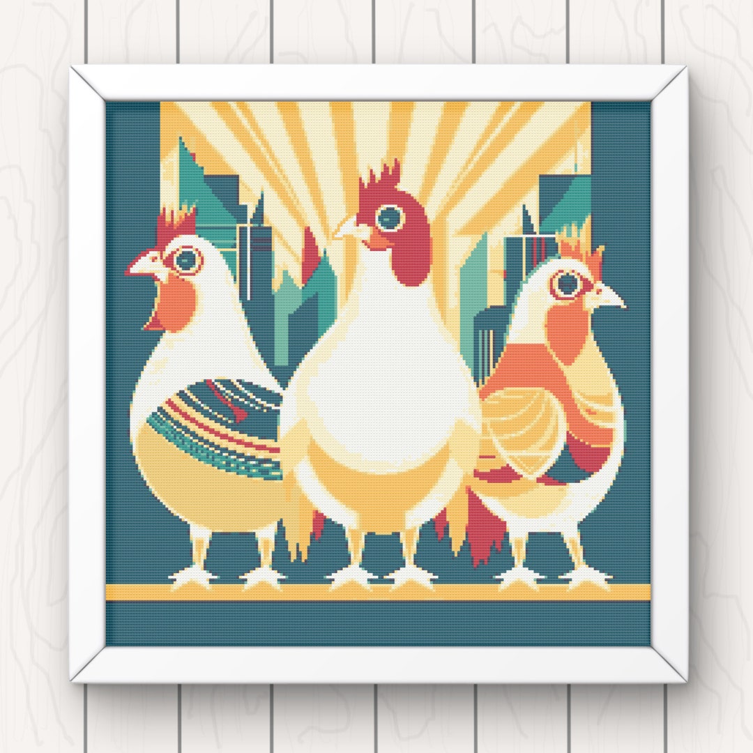 Art Deco Chickens Cross Stitch Pattern: Abstract Bird Design (PDF ...