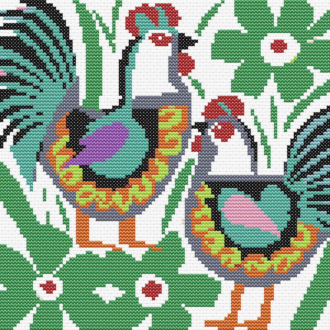 Floral Chicken Cross Stitch Pattern Abstract Chickens Colourful Hens ...