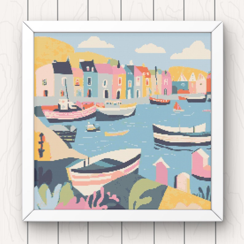 Harbour Cross Stitch Pattern: Colorful Boats & Houses (PDF Download) - Etsy
