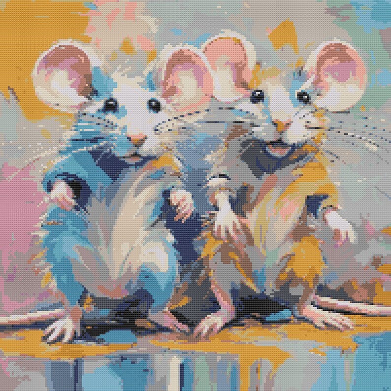 Cute Mice Cross Stitch Pattern Animal Art Colourful PDF Digital ...
