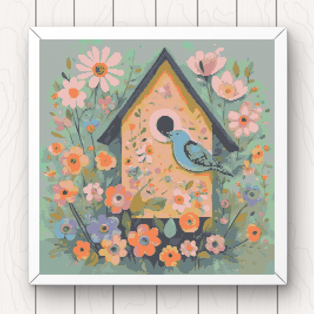 Bird House Cross Stitch Pattern Bird Box Folk Art Pdf Instant Download ...