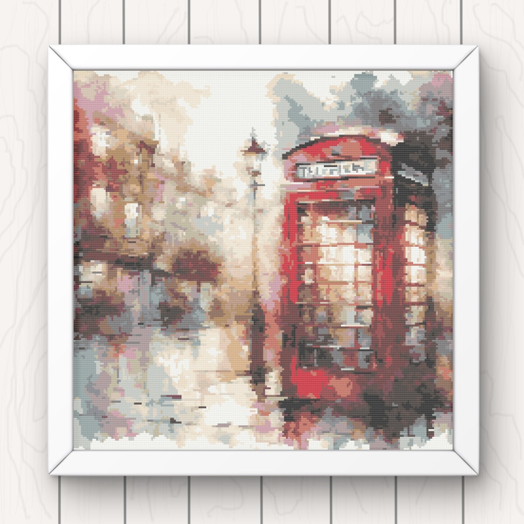 Red Telephone Box Cross Stitch Pattern: Watercolor London (PDF Pattern ...