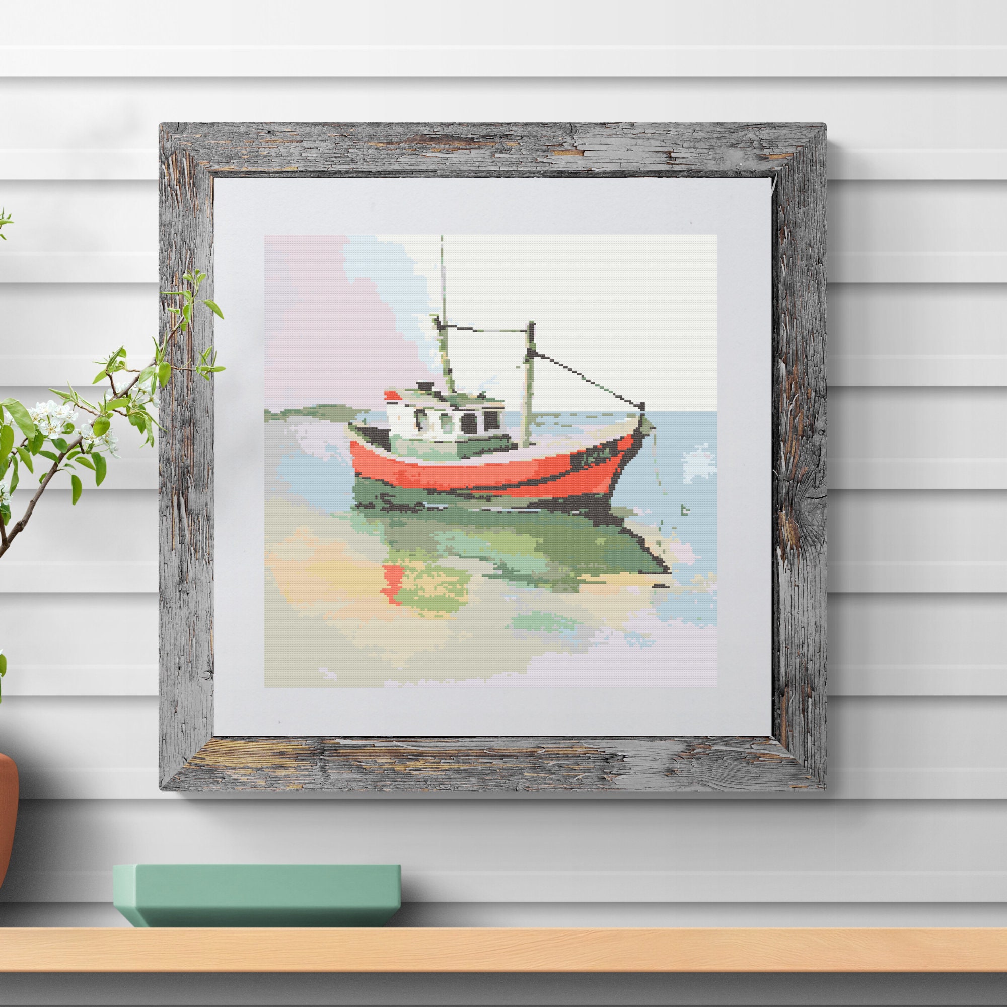 Fishing Boat Cross Stitch Pattern Watercolour Seascape Pdf Instant ...