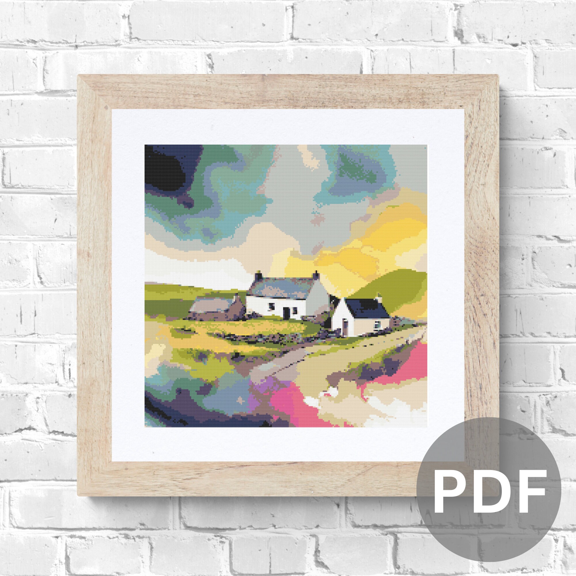 Scottish Croft Cross Stitch Pattern: Watercolor Landscape (PDF Download ...