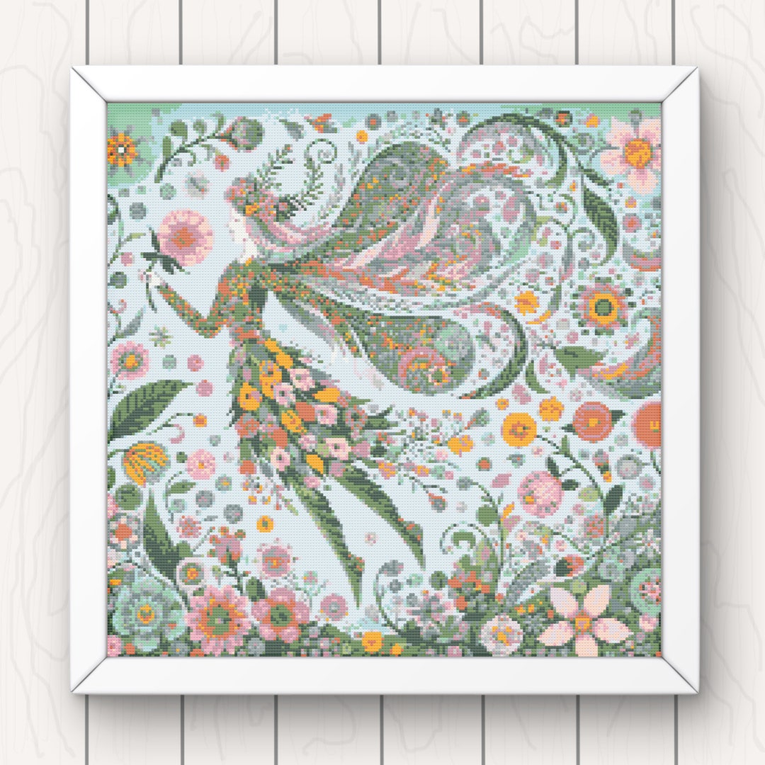 Fairy Cross Stitch Pattern Pretty Whimsical Pdf Instant Download Flower ...