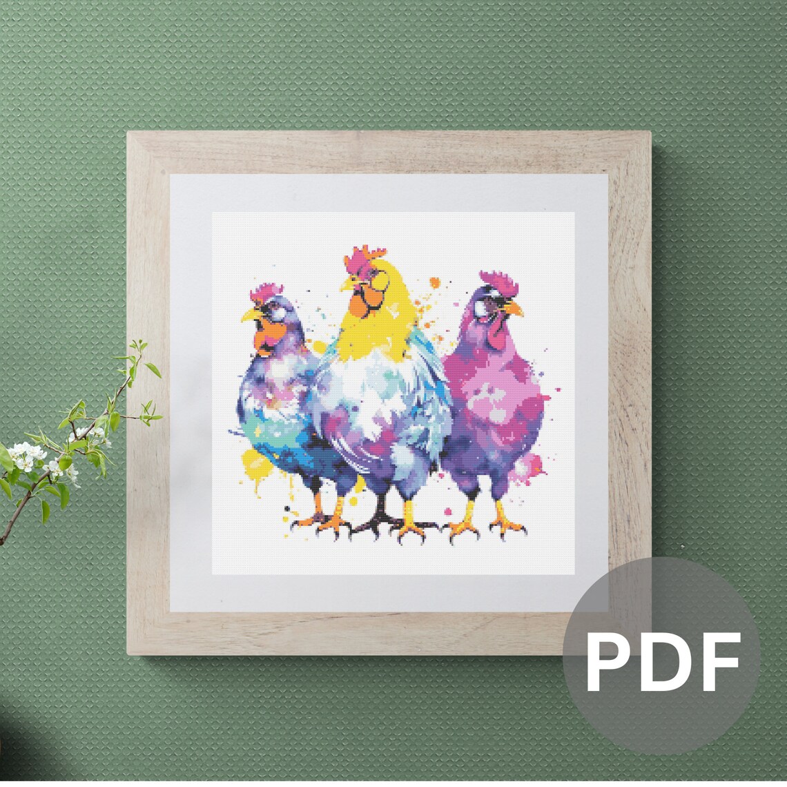 Chicken Cross Stitch Pattern Pdf Instant Download Watercolour Hens ...