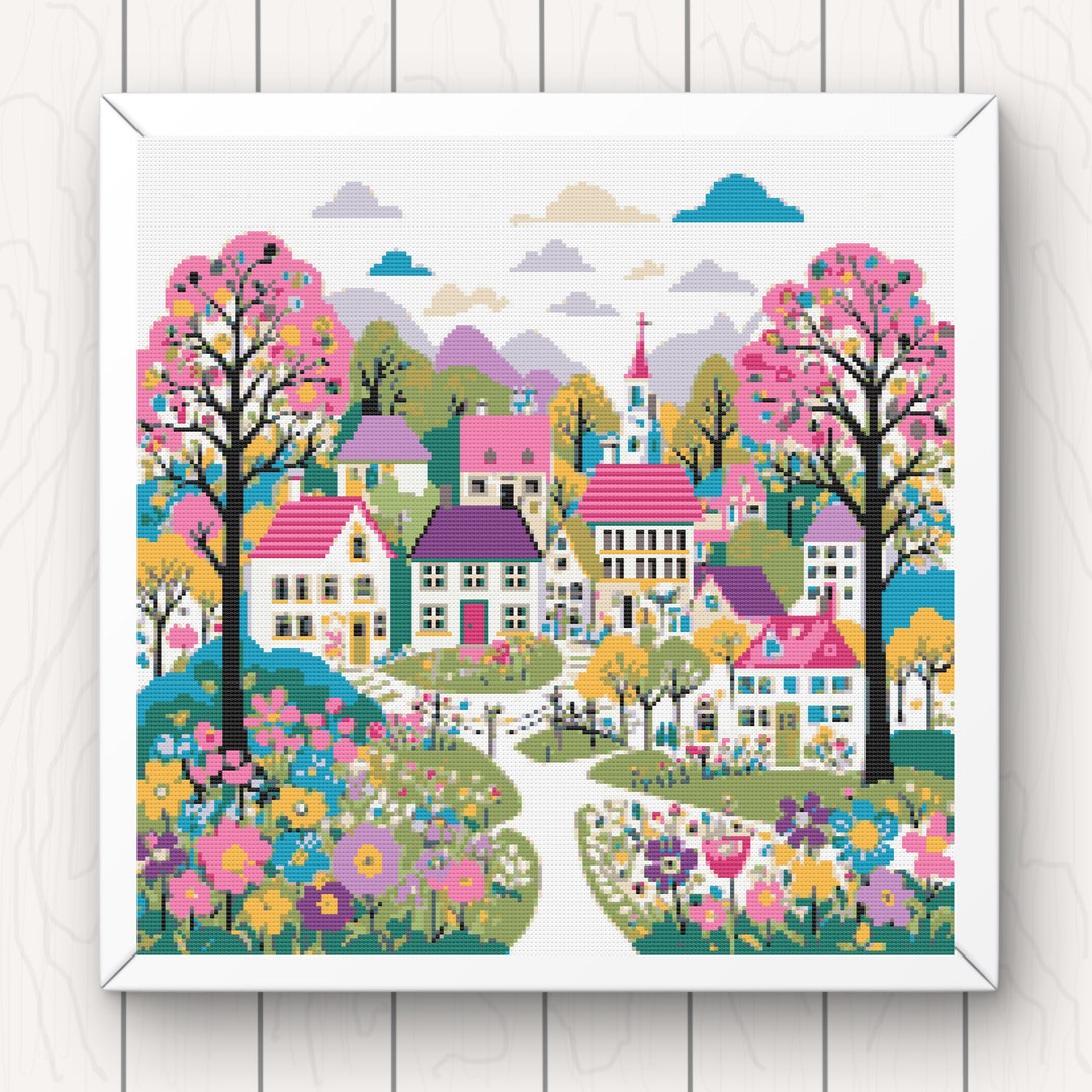 Village Cross Stitch Pattern Houses Pdf Instant Download Folk Art Town ...