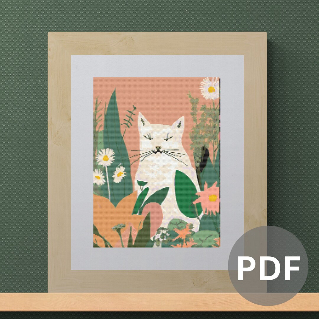 Boho Cat Cross Stitch Pattern Pdf Instant Download Modern Cat Counted ...