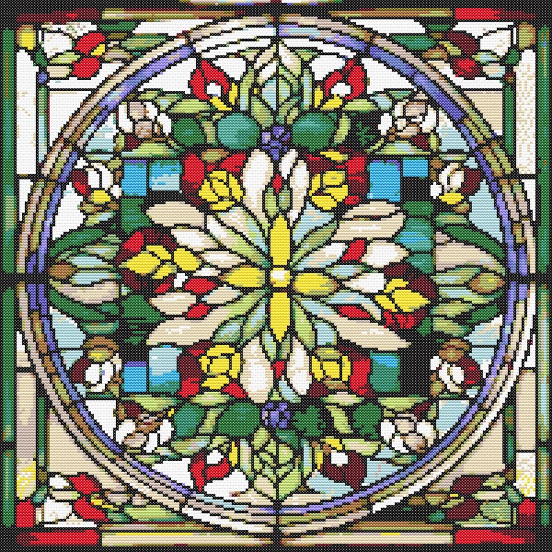 Stained Glass Flower Cross Stitch Pattern: Floral PDF (200x200 Stitches ...