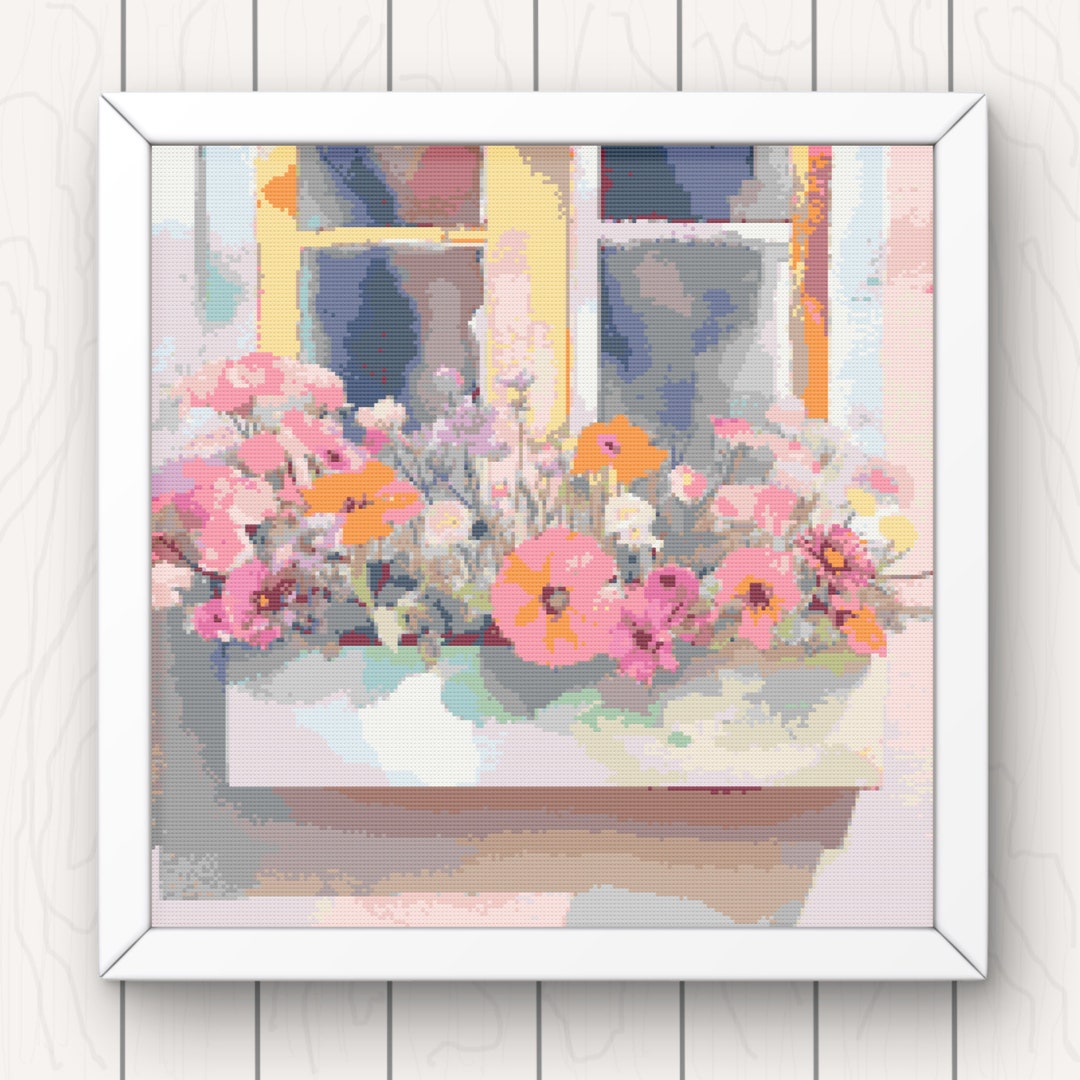 Window Box Cross Stitch Pattern Floral Modern Pdf Instant Download ...