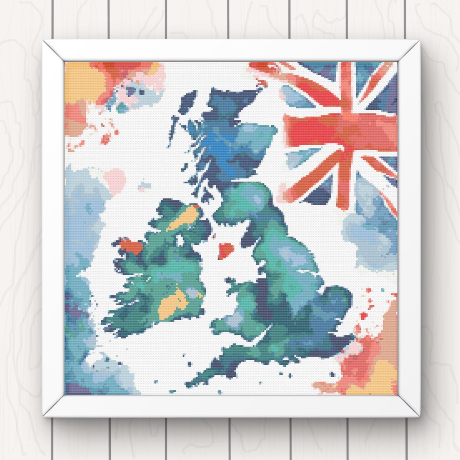UK Map Cross Stitch Pattern Watercolour Great Britain Map With Union ...