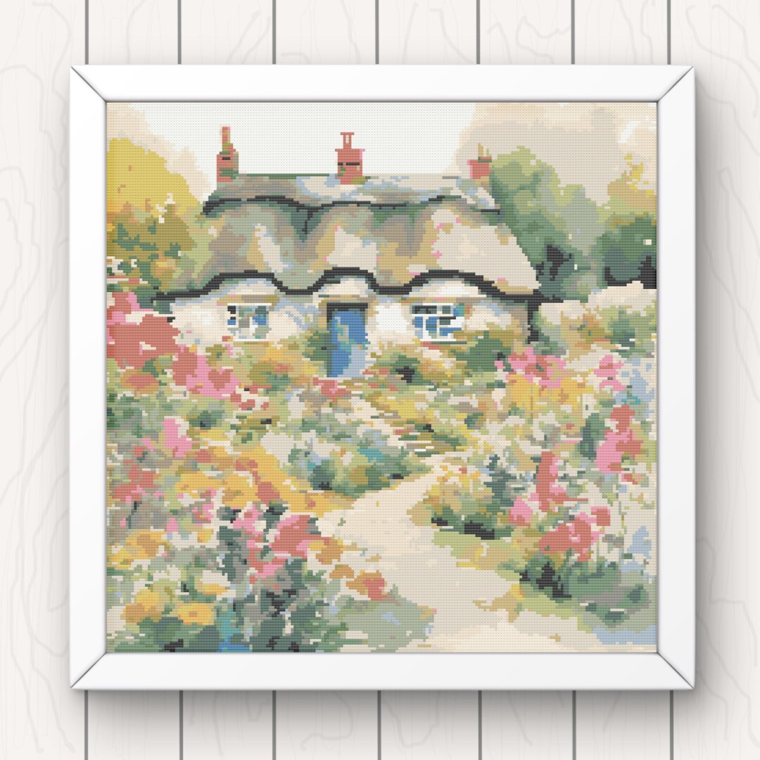 Thatched Cottage Cross Stitch Pattern: Watercolor Garden (PDF Download ...