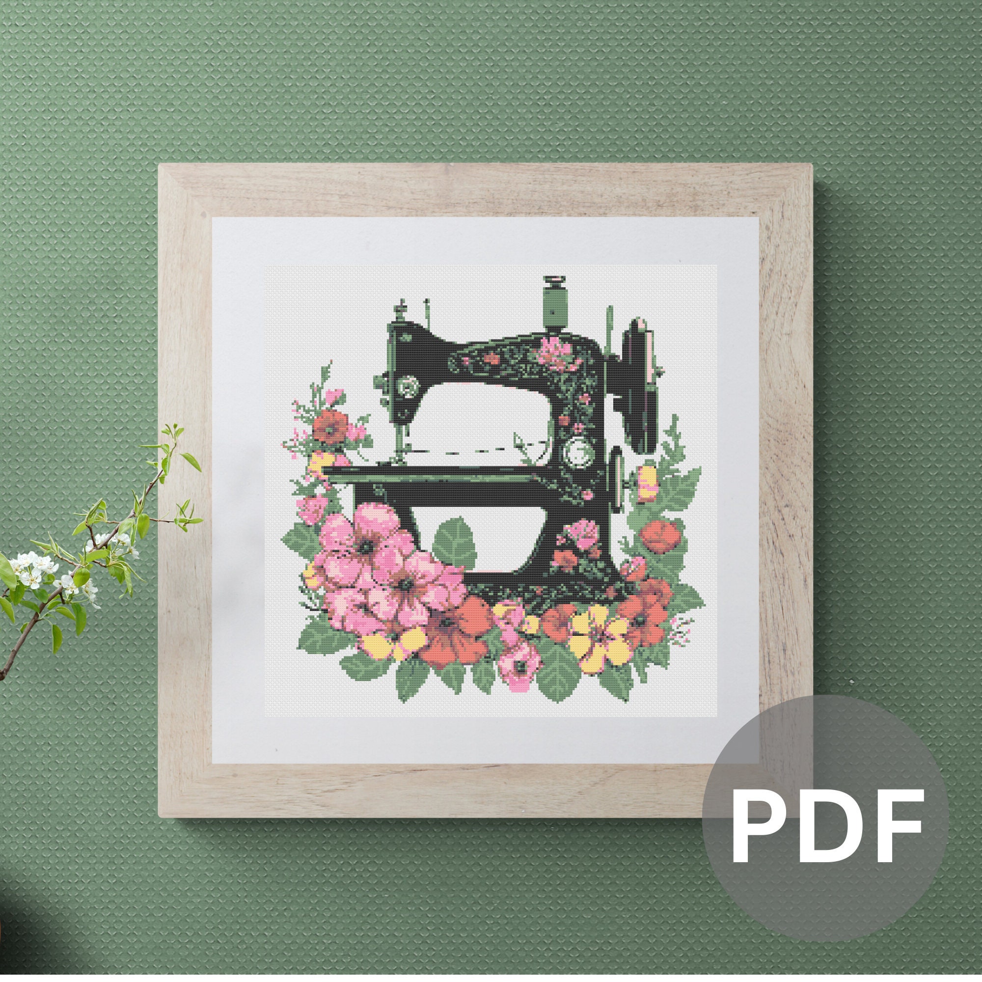 Sewing Machine Cross Stitch Pattern Floral Modern Pdf Instant Download ...