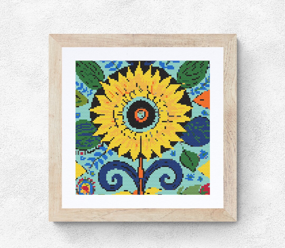 Sunflower Cross Stitch Pattern Abstract Floral Colourful Embroidery ...