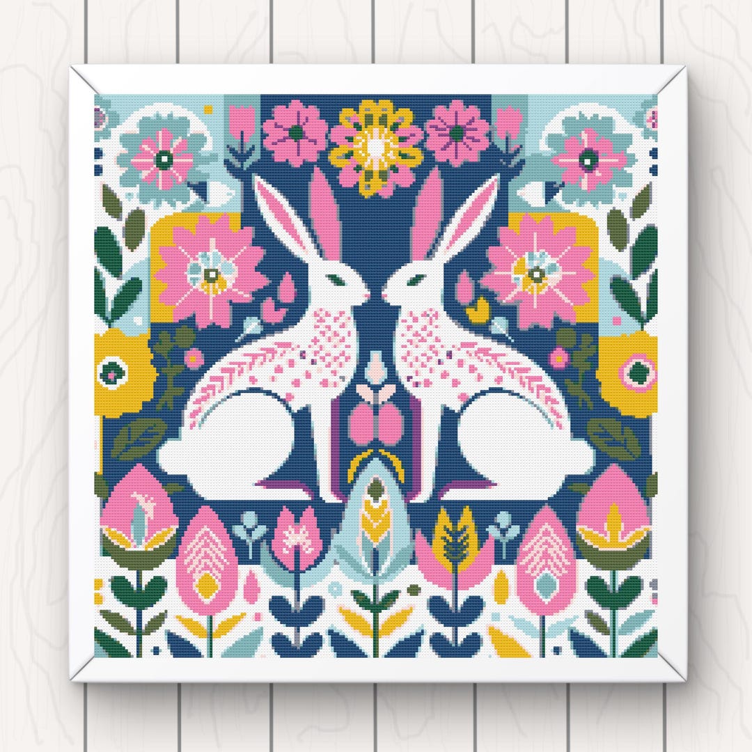 Hares Cross Stitch Pattern Folk Art Hare Pdf Download Animal Counted ...